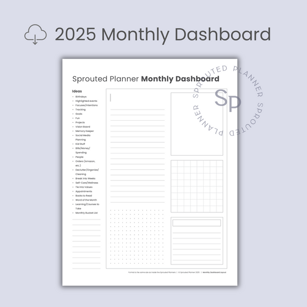 2025 Monthly Dashboard - Sprouted Planner